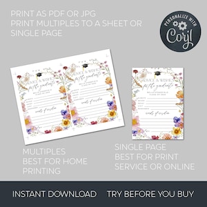 Pink Wildflower Advice & Wishes for the Graduate Card Template ...