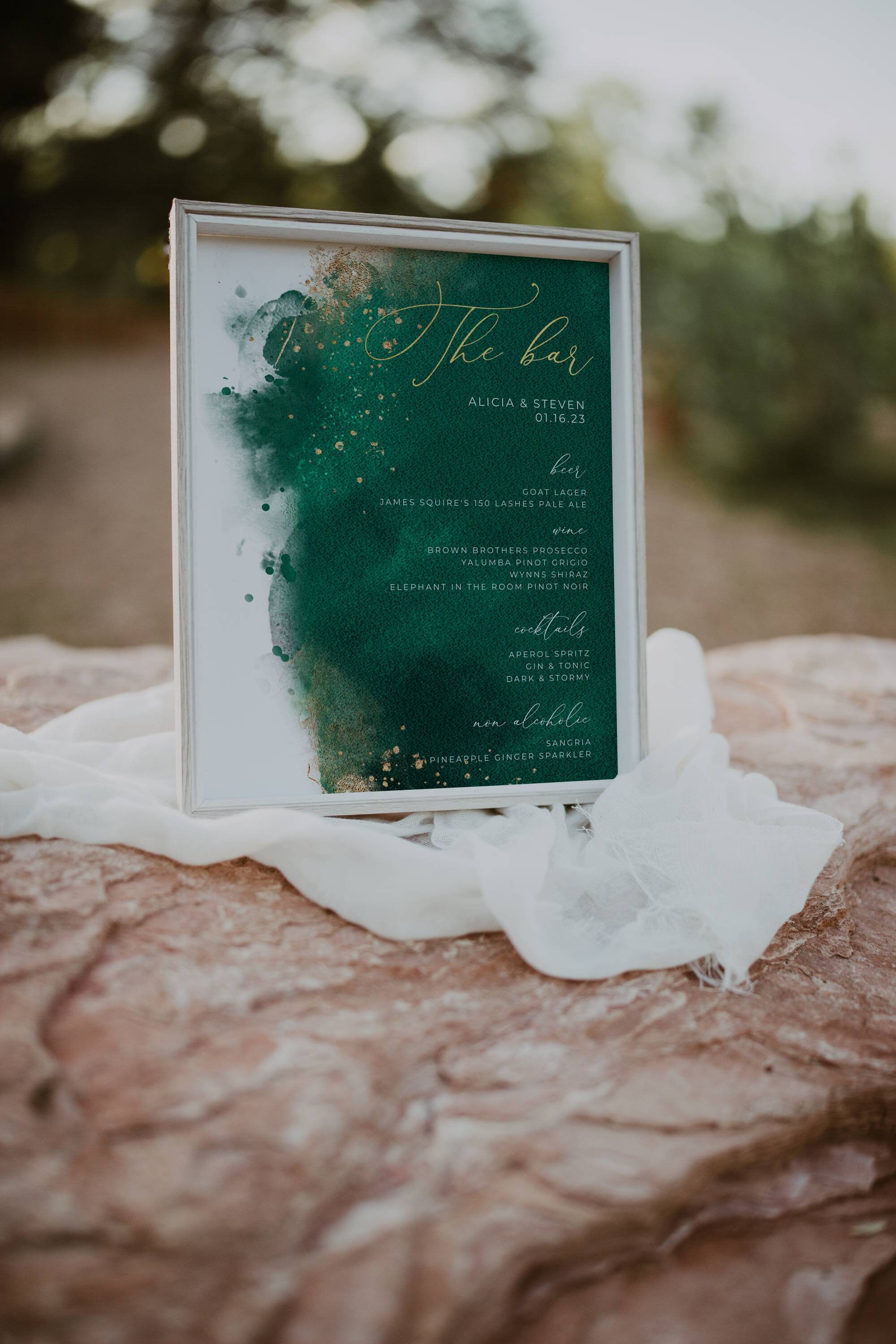 Emerald Watercolor Bar Menu Template Printable Hunter Green & - Etsy