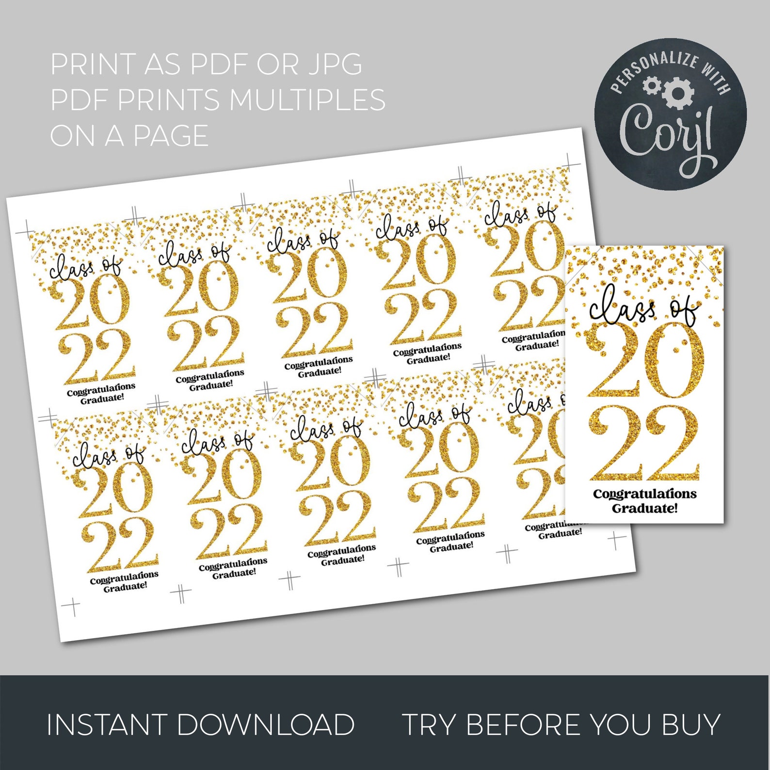 Graduation Class of 2026 Gift Tag Template, Printable Grad Party Favor ...