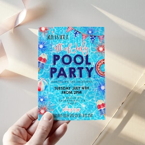 4th of July Pool Party Invitation Template, Printable July Fourth ...