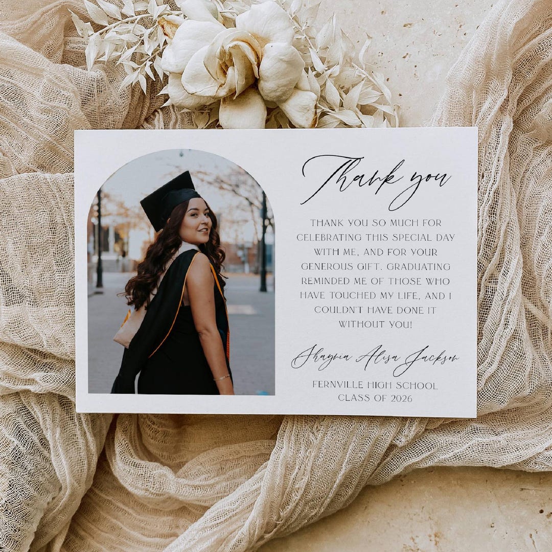 Graduation Arch Photo Thank You Card Template, Printable Modern ...