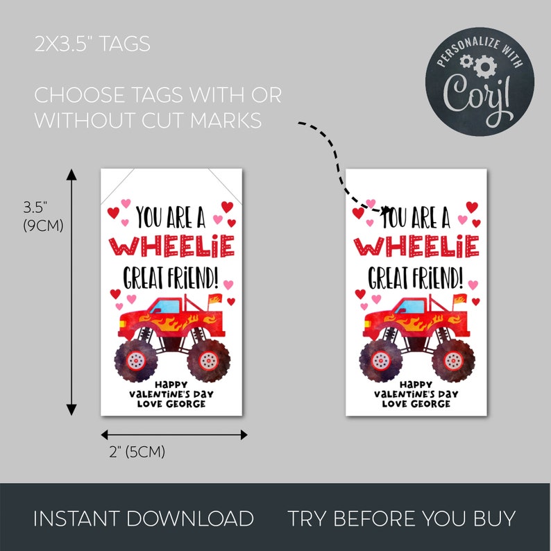 You Are A Wheelie Great Friend Gift Tag Template, Printable Valentine's ...