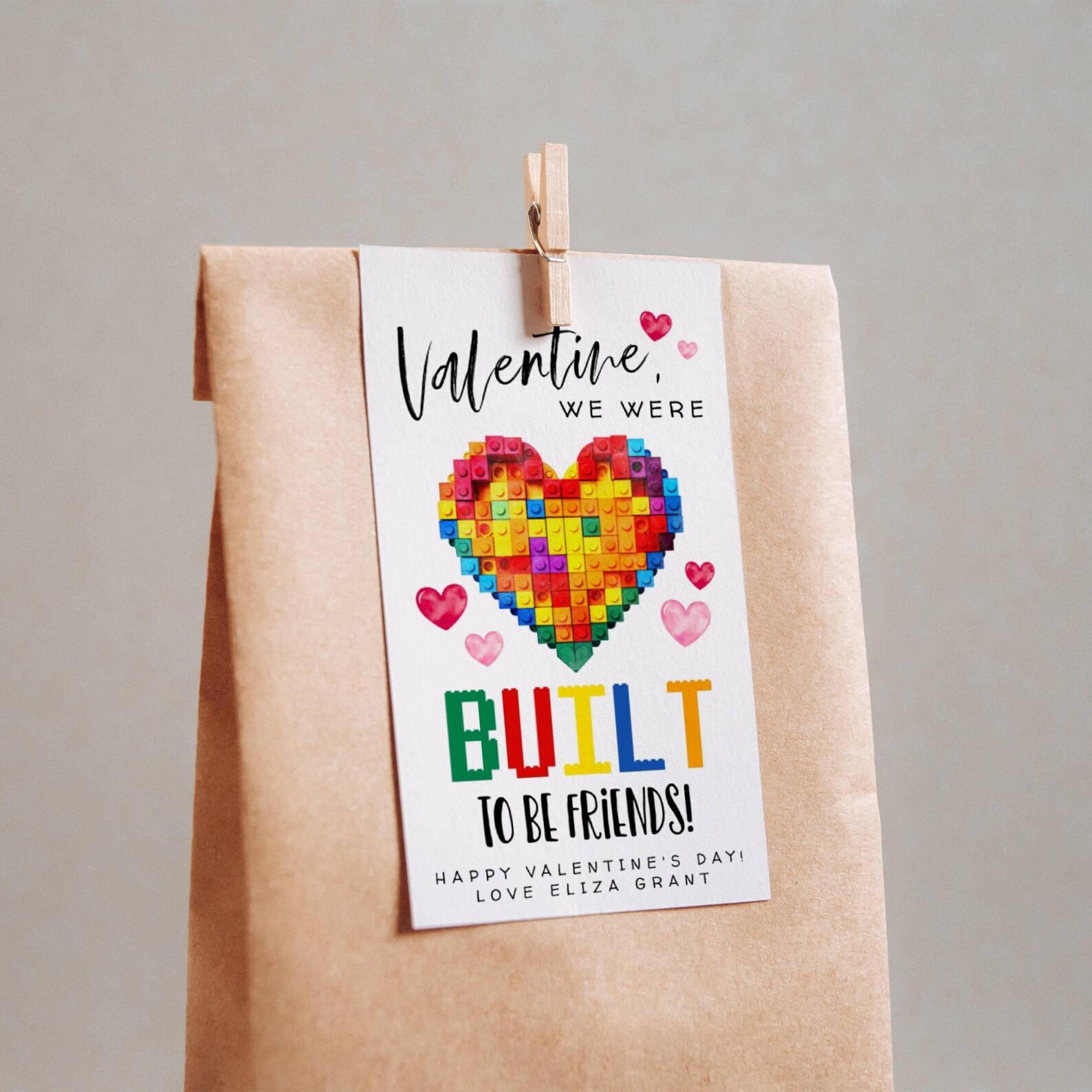 Built to Be Friends Valentine Gift Tag Template, Printable Building ...