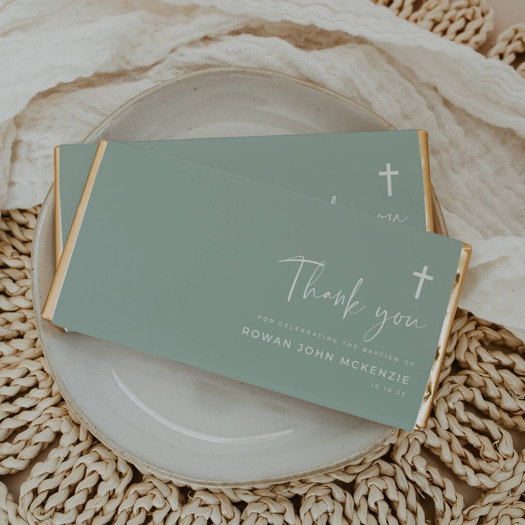 Sage Green Modern Baptism Chocolate Wrapper Template, Printable ...