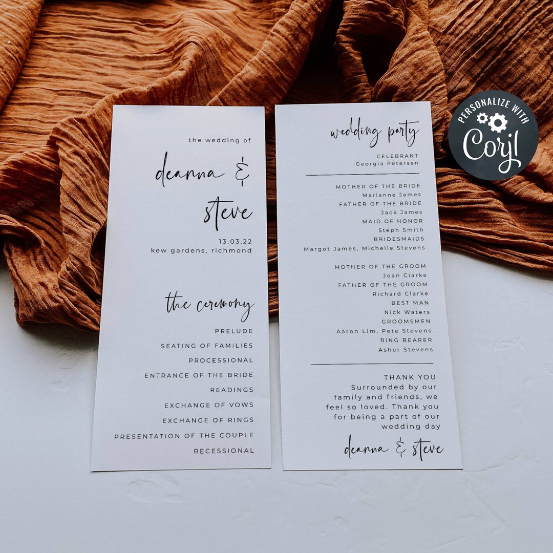 Modern Wedding Program Template Printable Minimalist Simple - Etsy