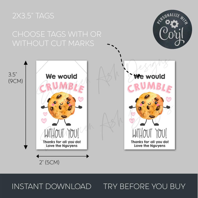 We Would Crumble Without You Gift Tag Template, Printable Teacher ...