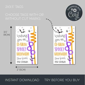 Ex-straw Spooky Halloween Gift Tag Template, Printable Straw Trick or ...