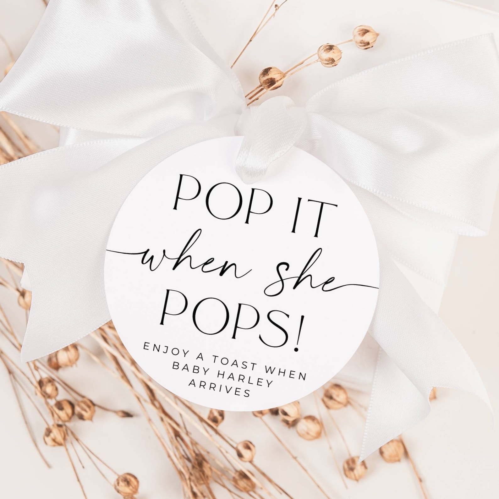 Pop It When She Pops Round Tag Template, Printable Modern Baby Shower ...