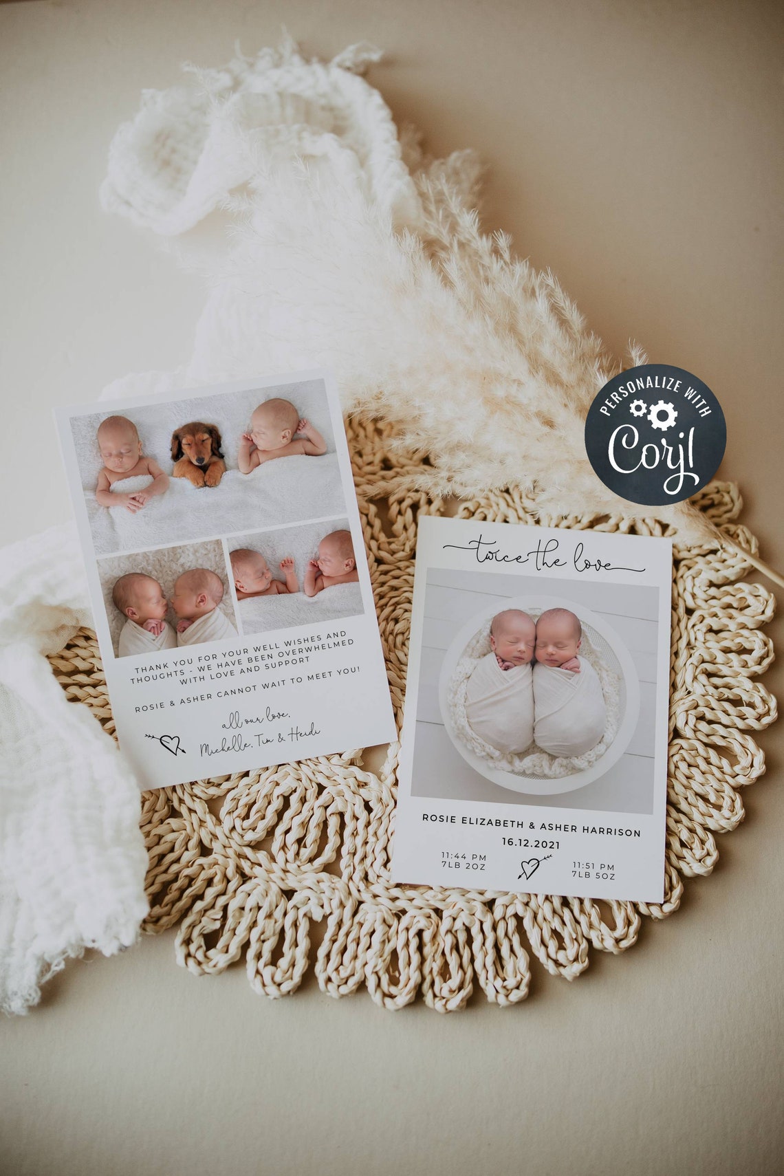 Twin Babies Birth Announcement Template Printable Editable | Etsy