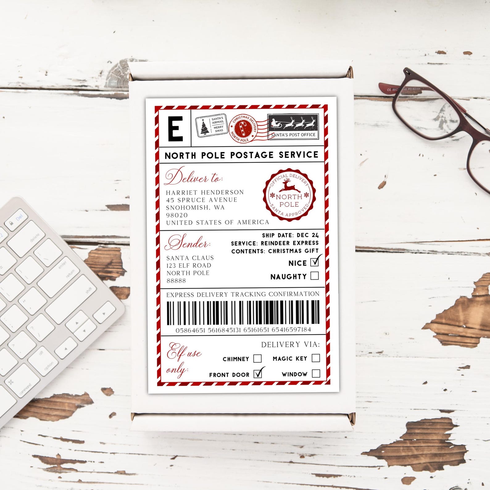 Editable Santa Mail North Pole Shipping Label Template, Printable Santa ...