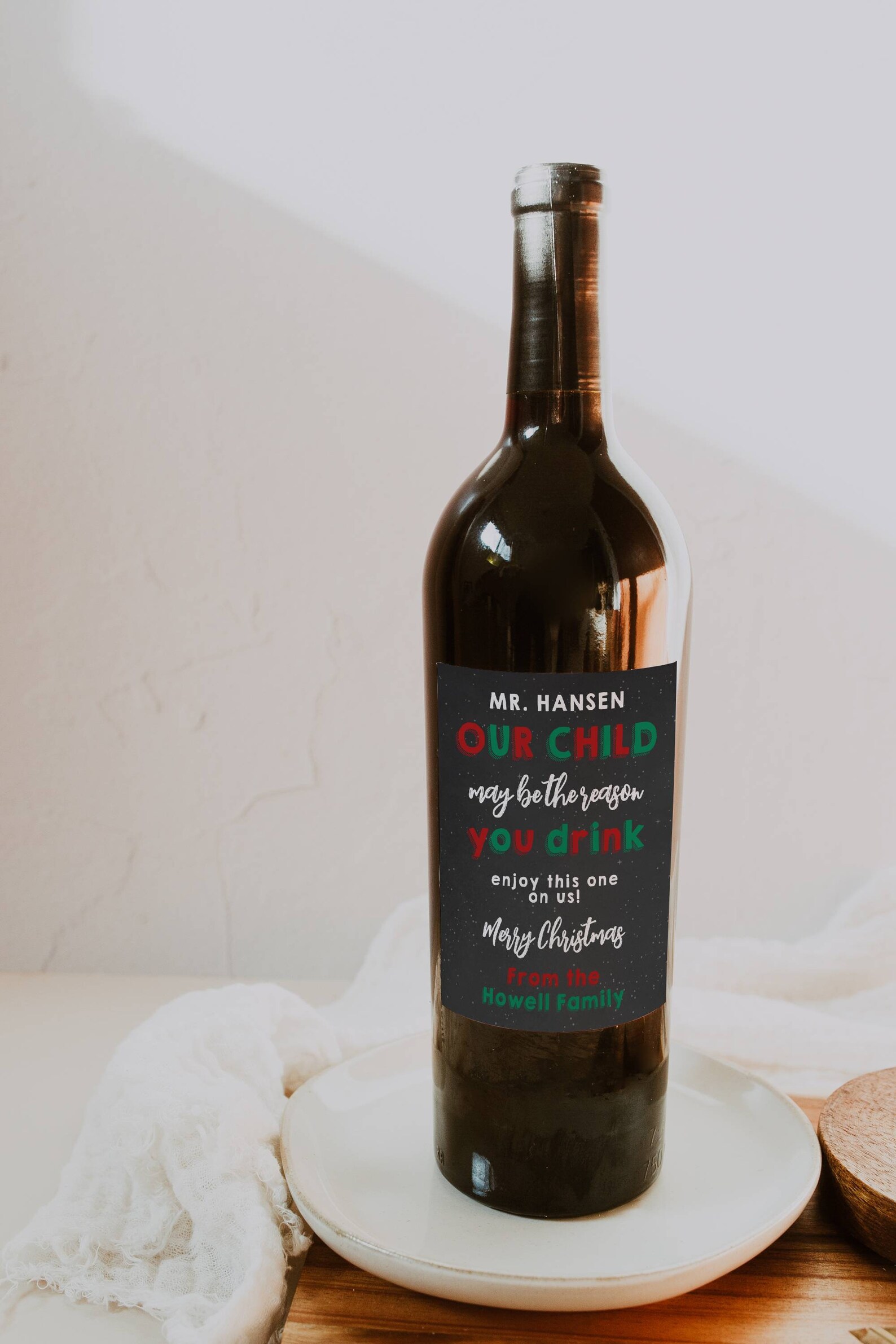 Editable Christmas Gift for Teacher, Printable Wine Bottle Label ...
