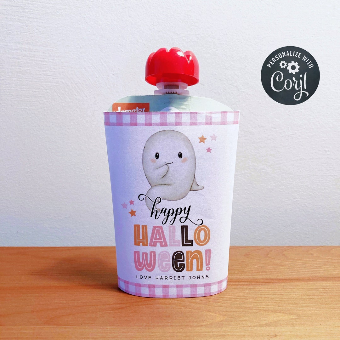 Printable Halloween Ghost Pouch Wrapper Template, Cute Applesauce Label ...