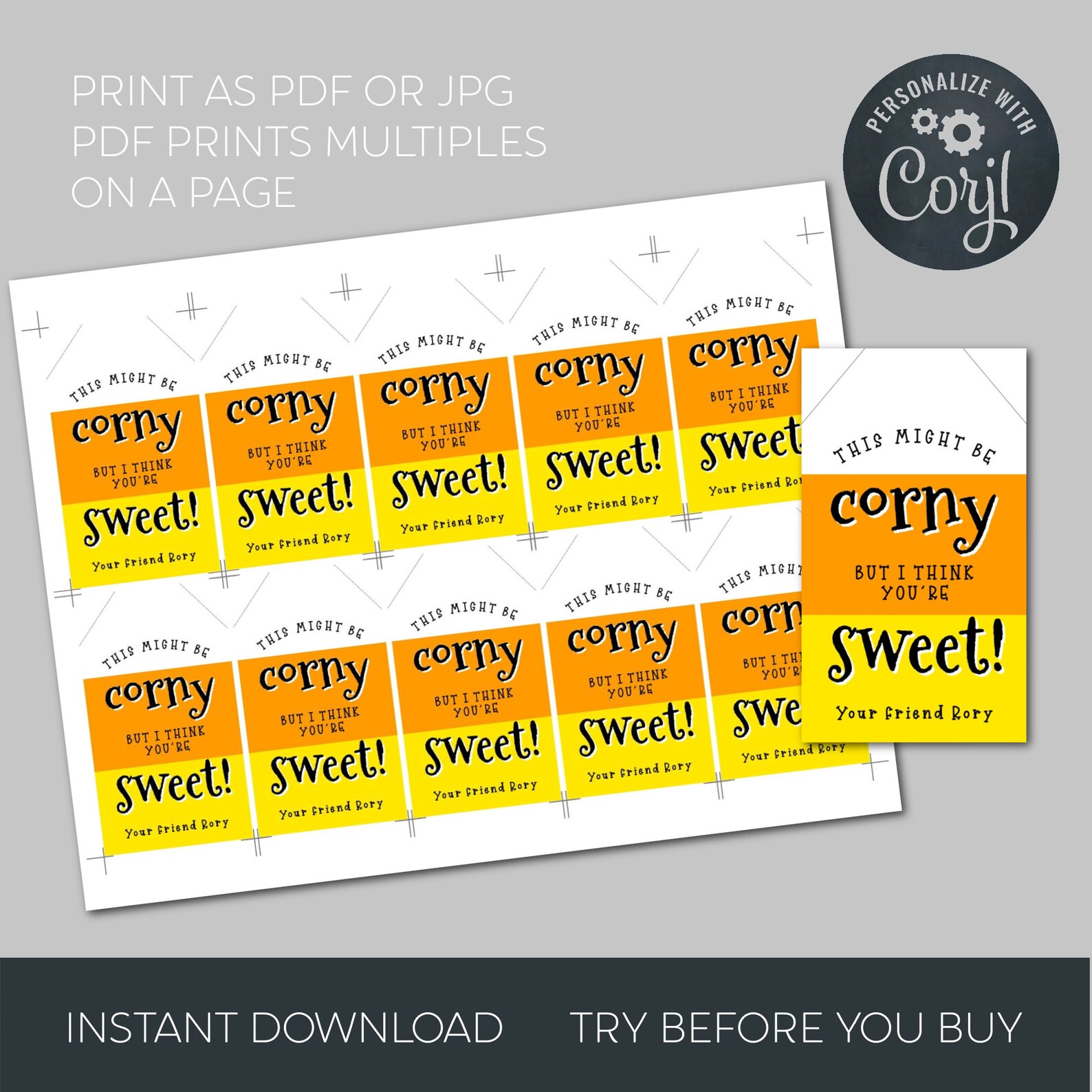 Halloween Candy Corn Gift Tag Template Printable Halloween - Etsy