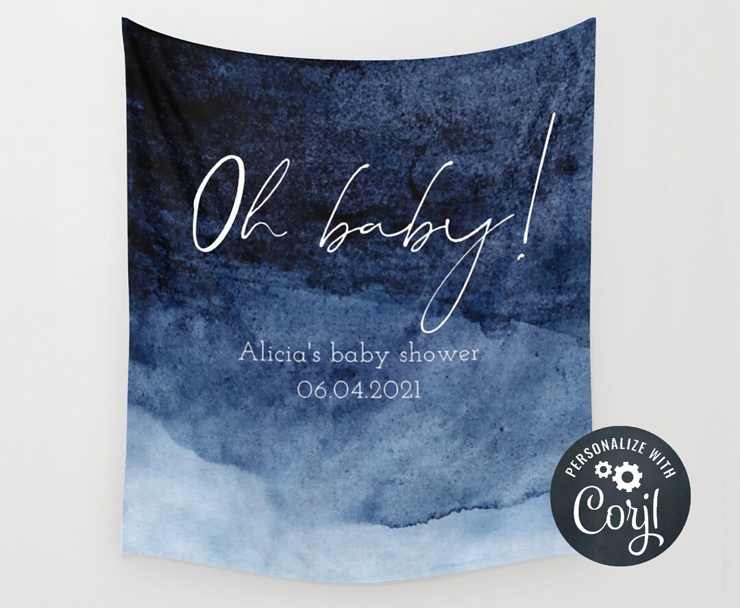 Navy Watercolor Baby Shower Backdrop Template Printable Ombre - Etsy