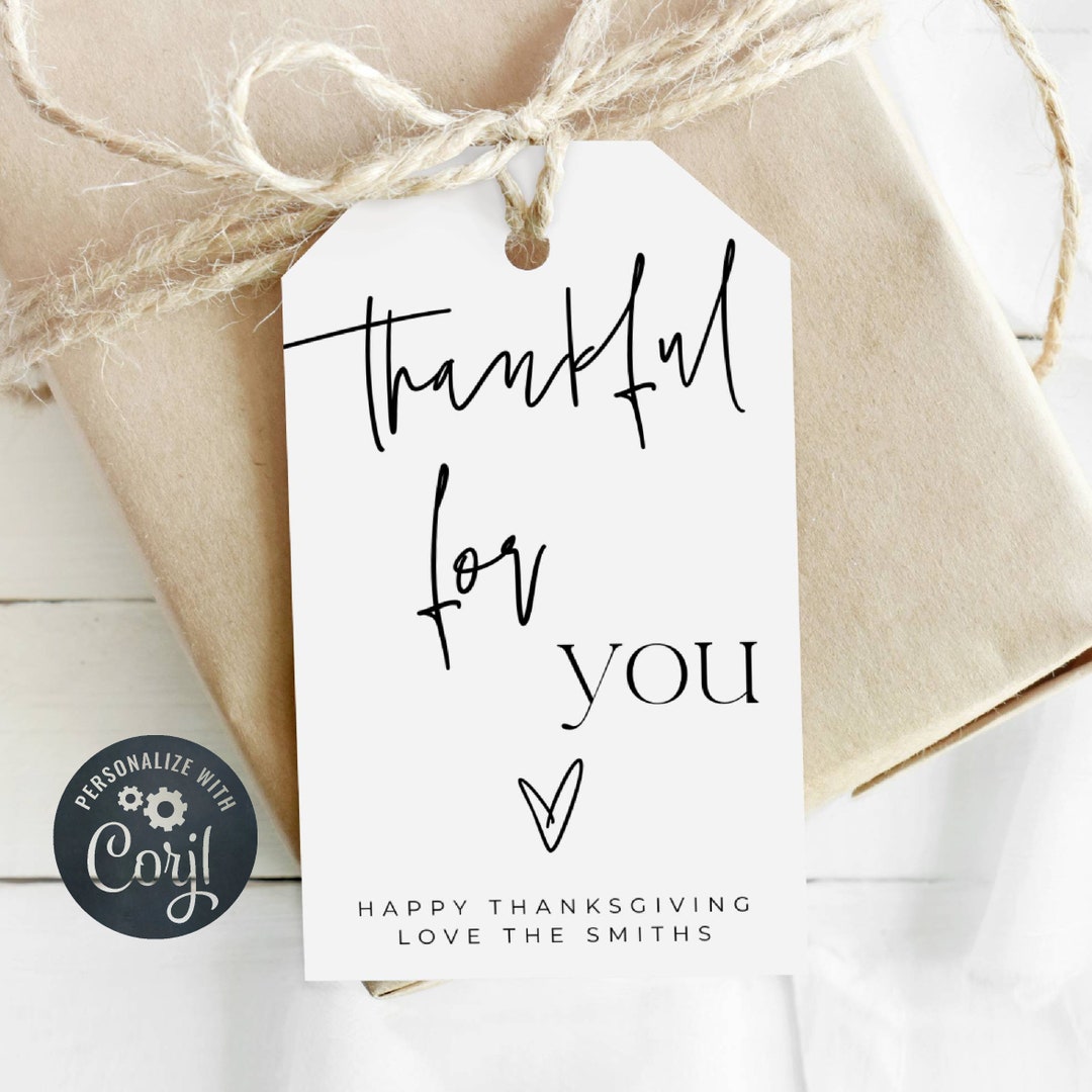 Minimalist Thanksgiving Favor Tag Template, Editable Thankful for You ...
