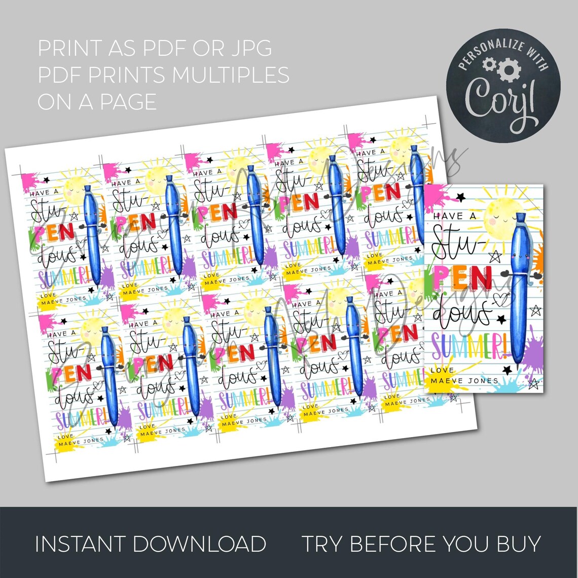Have A Stupendous Summer Gift Tag Template, Printable End of Year ...