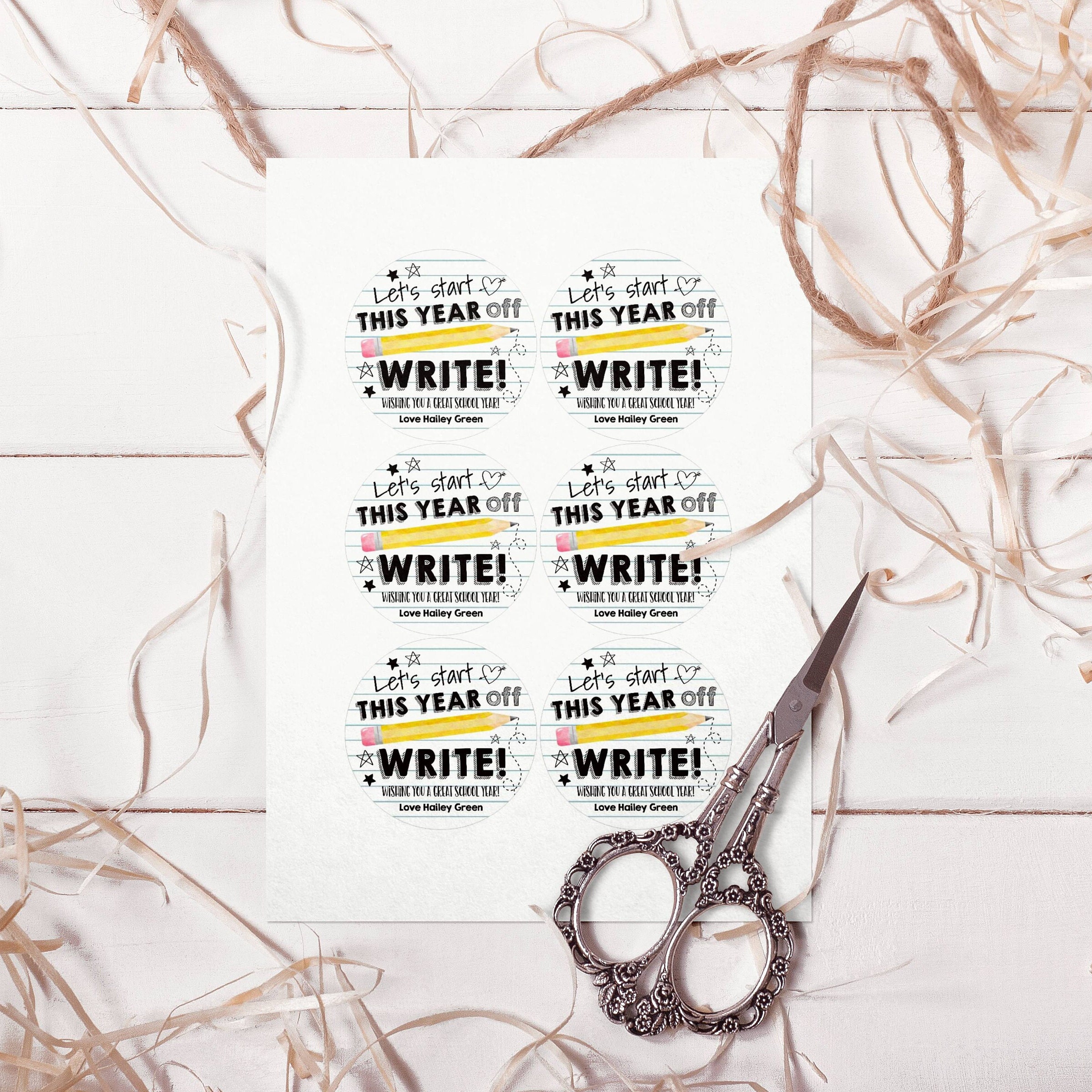 Back to School Pencil Round Gift Tag Template, Printable Let's Start ...