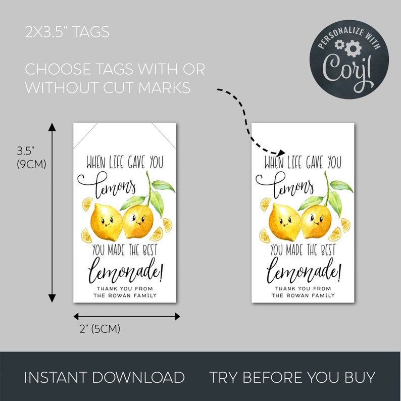 Lemon Teacher Appreciation Gift Tag Template, Printable Lemonade Tag ...