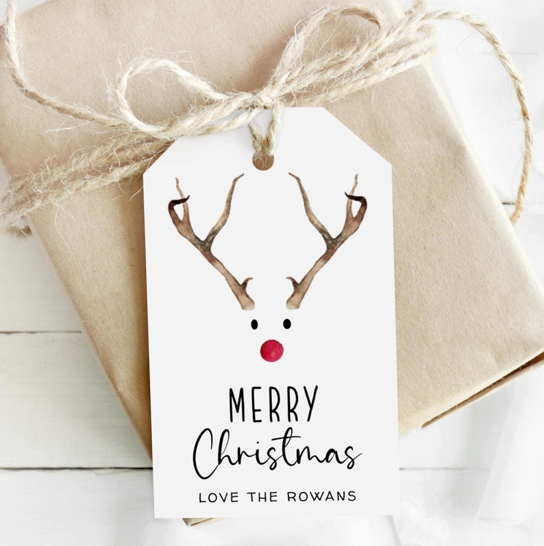 Reindeer Christmas Gift Tag Template, Printable Cute Holiday Favor Tag ...
