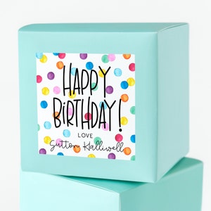 Happy Birthday Favor Tag Template, Printable Rainbow Spots Square Party ...