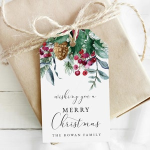 Editable Christmas Favor Tag Template, Printable Holiday Party Gift Tag ...