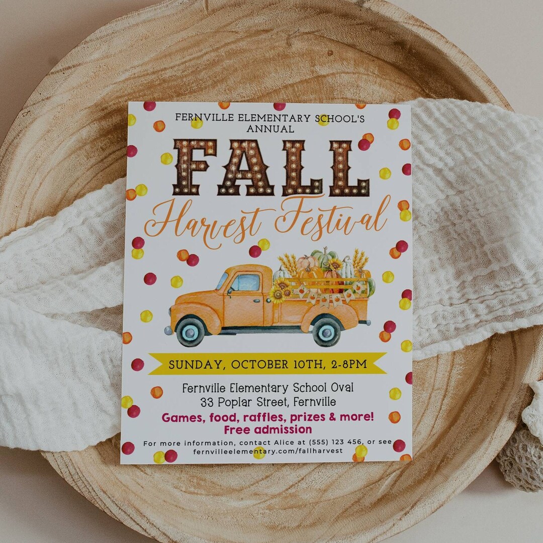 Fall Harvest Festival Flyer Template, Printable School Community Fall ...