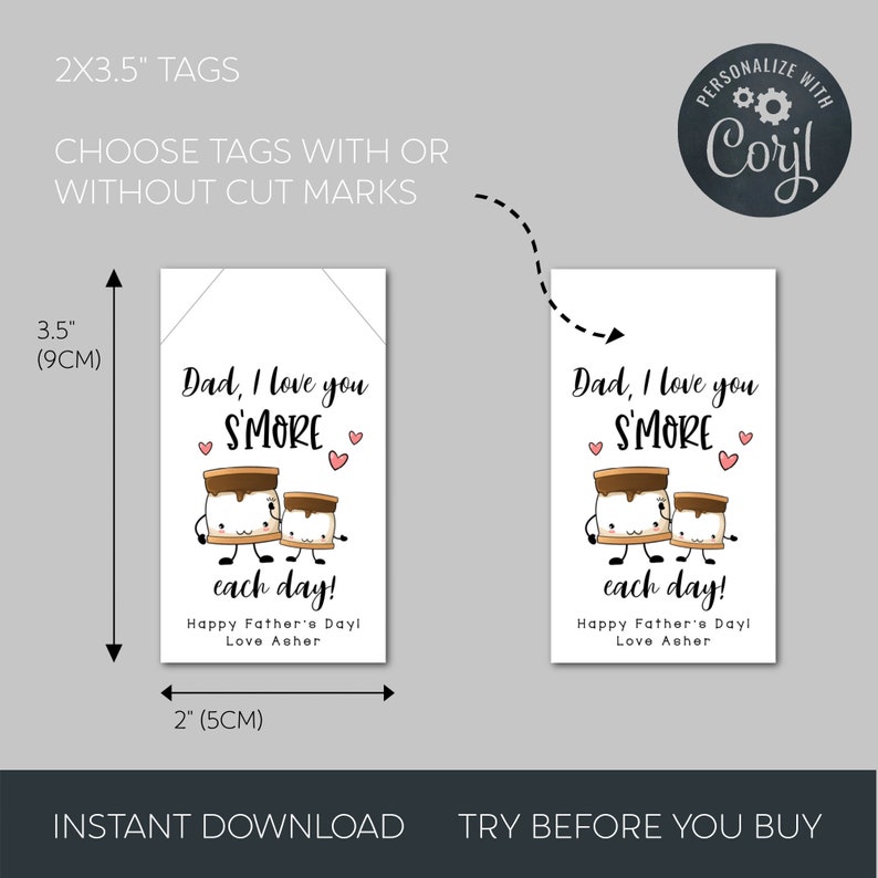 Father's Day S'mores Gift Tag Template Printable | Etsy