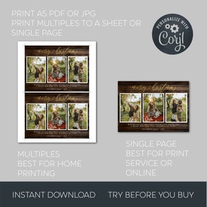 Rustic Photo Holiday Card Template, Printable Wood Farmhouse Christmas ...