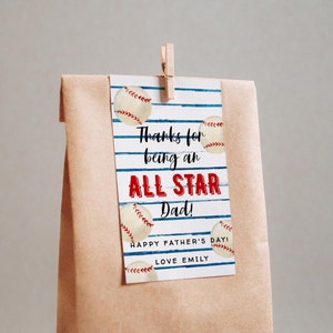 Father's Day Gift Tag Template, Printable Baseball All Star Dad Favor ...