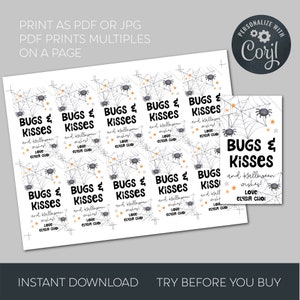 Bugs & Kisses Halloween Gift Tag Template, Printable Halloween Wishes ...