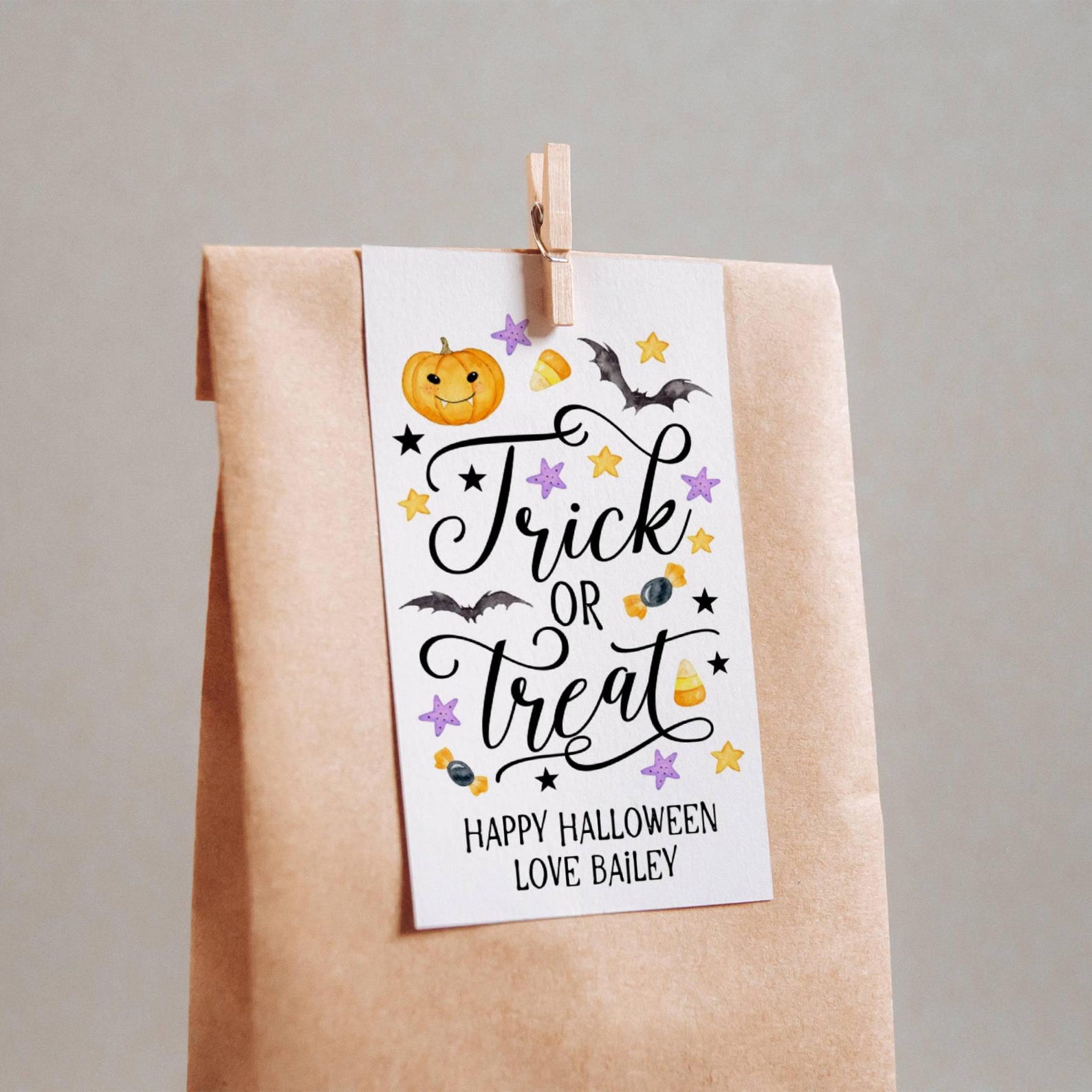 Halloween Trick or Treat Gift Tag Template, Printable Classroom Treat ...