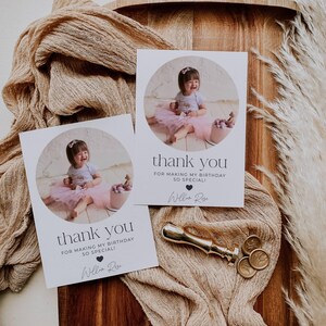 Editable Birthday Round Photo Thank You Card Template, Printable First ...
