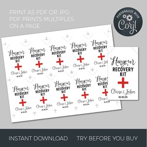 Hangover Recovery Kit Favor Tag Template, Printable Minimal Modern ...