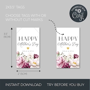 Floral Mother's Day Gift Tag Template, Printable Peonies Mothers Day ...