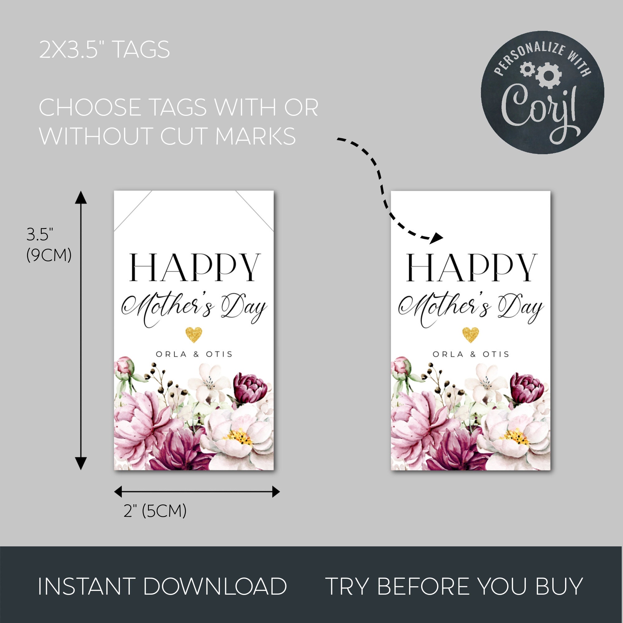Floral Mother's Day Gift Tag Template, Printable Peonies Mothers Day ...