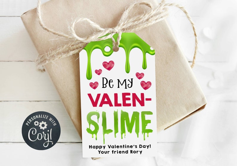 Be My Valen-slime Gift Tag Template Printable Valentine's - Etsy