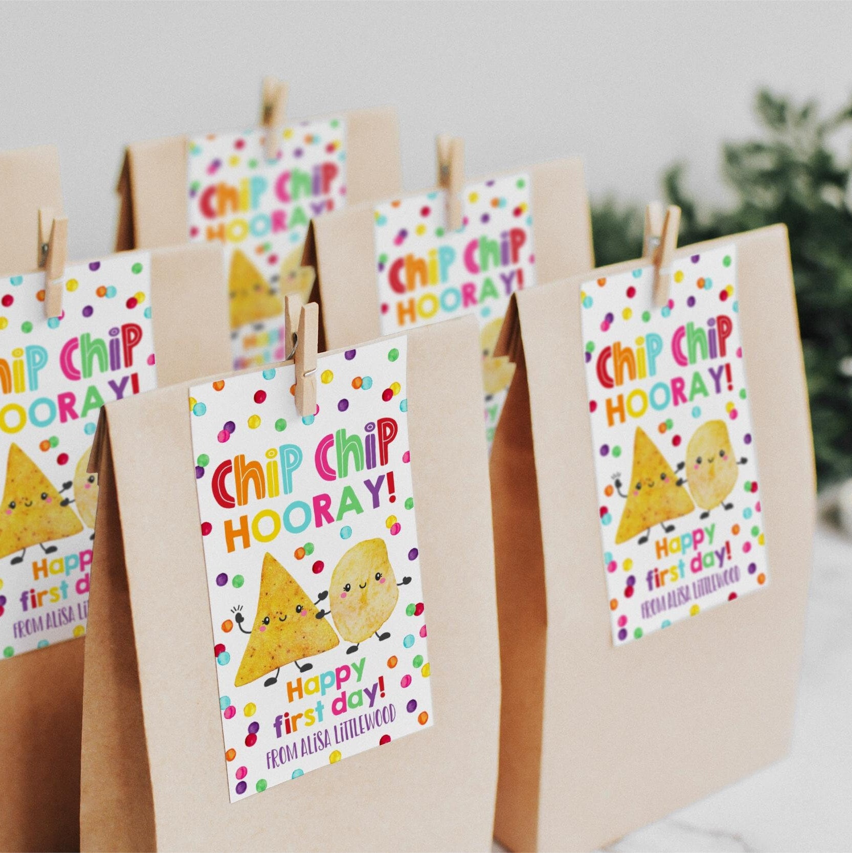 First Day of School Chips Gift Tag Template, Printable Chip Chip Hooray ...