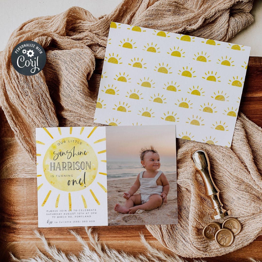 Sunshine Birthday Photo Invitation Template, Printable First Trip ...