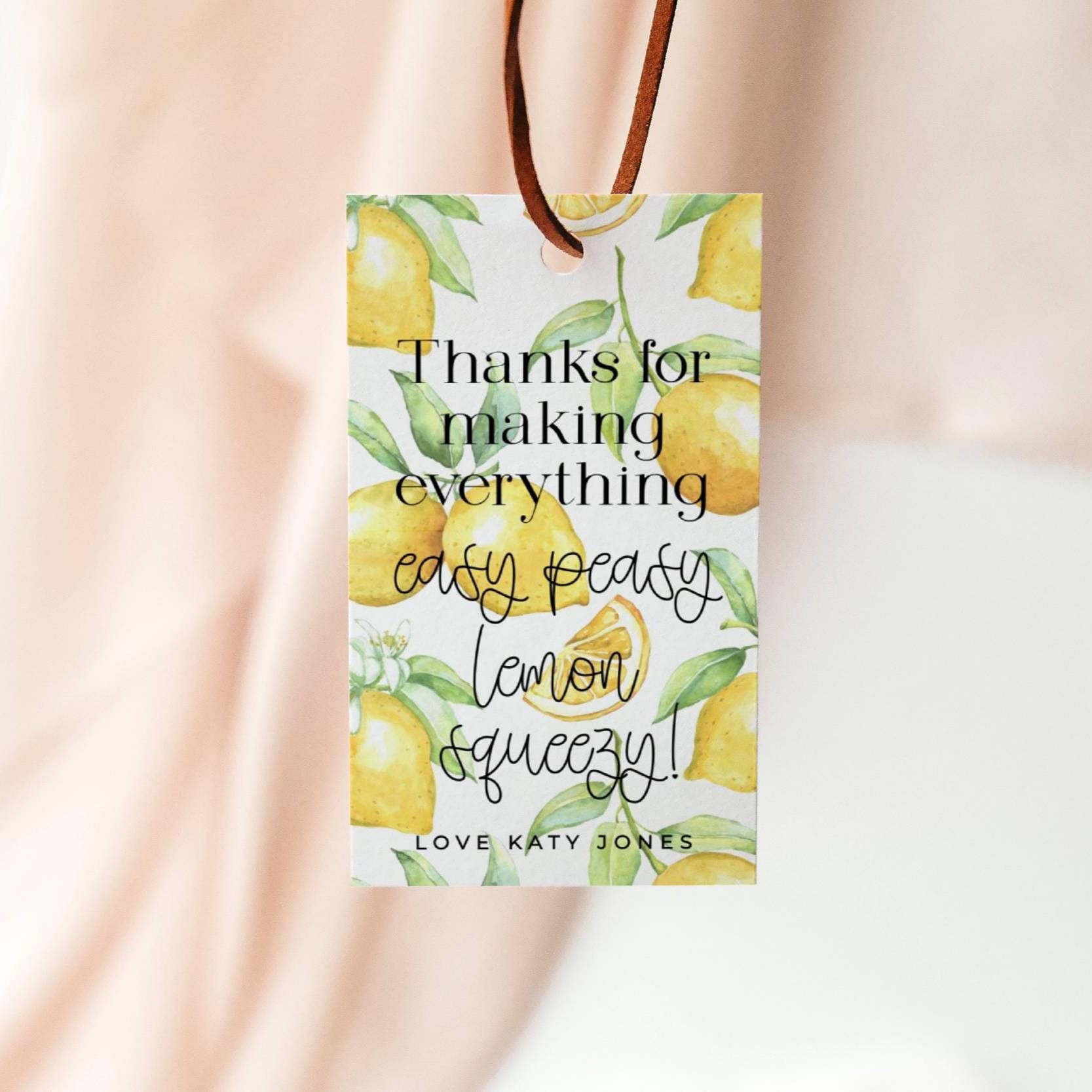 Lemons Appreciation Gift Tag Template, Printable Teacher Favor Tag ...