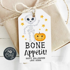 Bone Appétit Halloween Gift Tag Template, Printable Halloween Skeleton ...