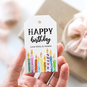 Printable Happy Birthday Gift Tag Template, Watercolor Candles Favor ...