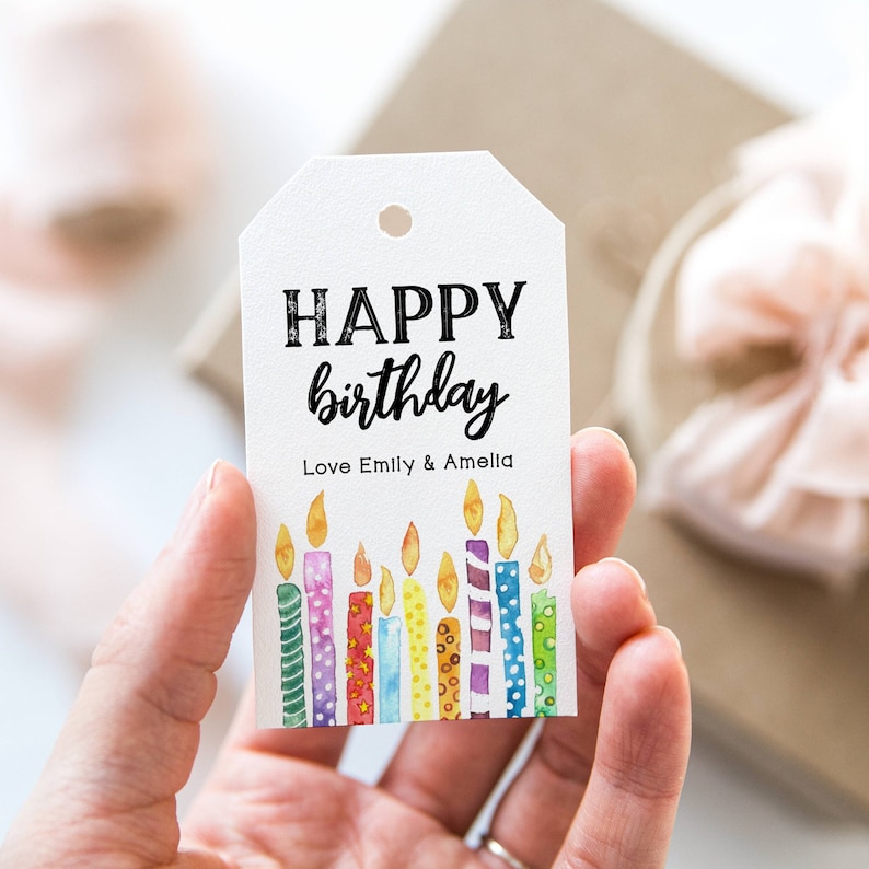 Printable Happy Birthday Gift Tag Template Watercolor Candles - Etsy