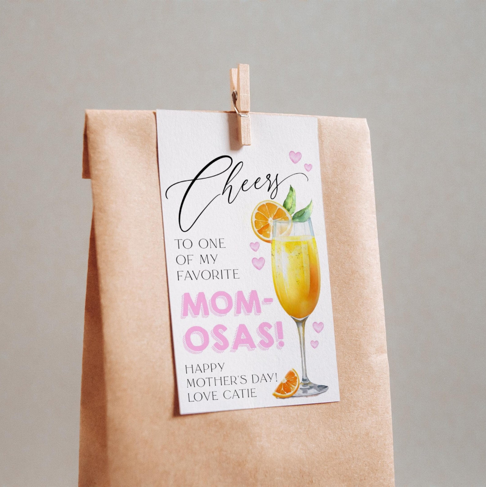 Mimosa Mother's Day Gift Tag Template, Printable Cheers to My Favorite ...