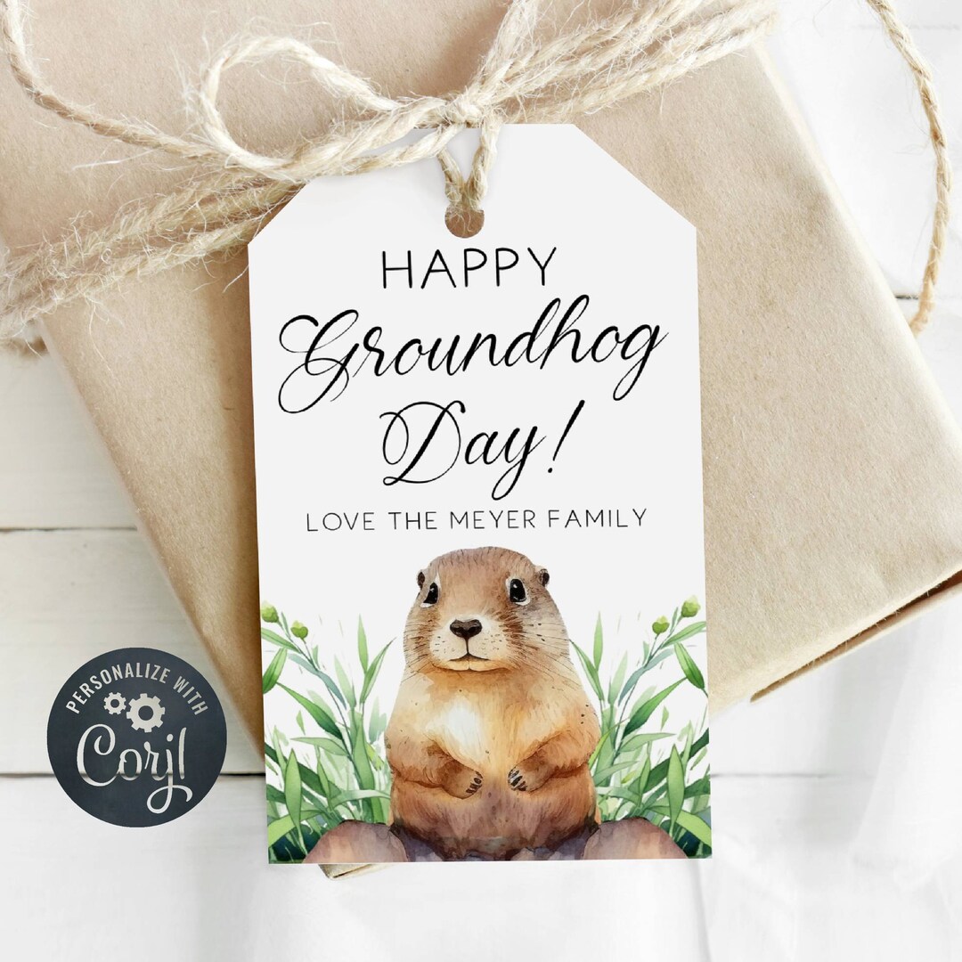 Happy Groundhog Day Gift Tag Template, Printable Spring Groundhog Favor ...