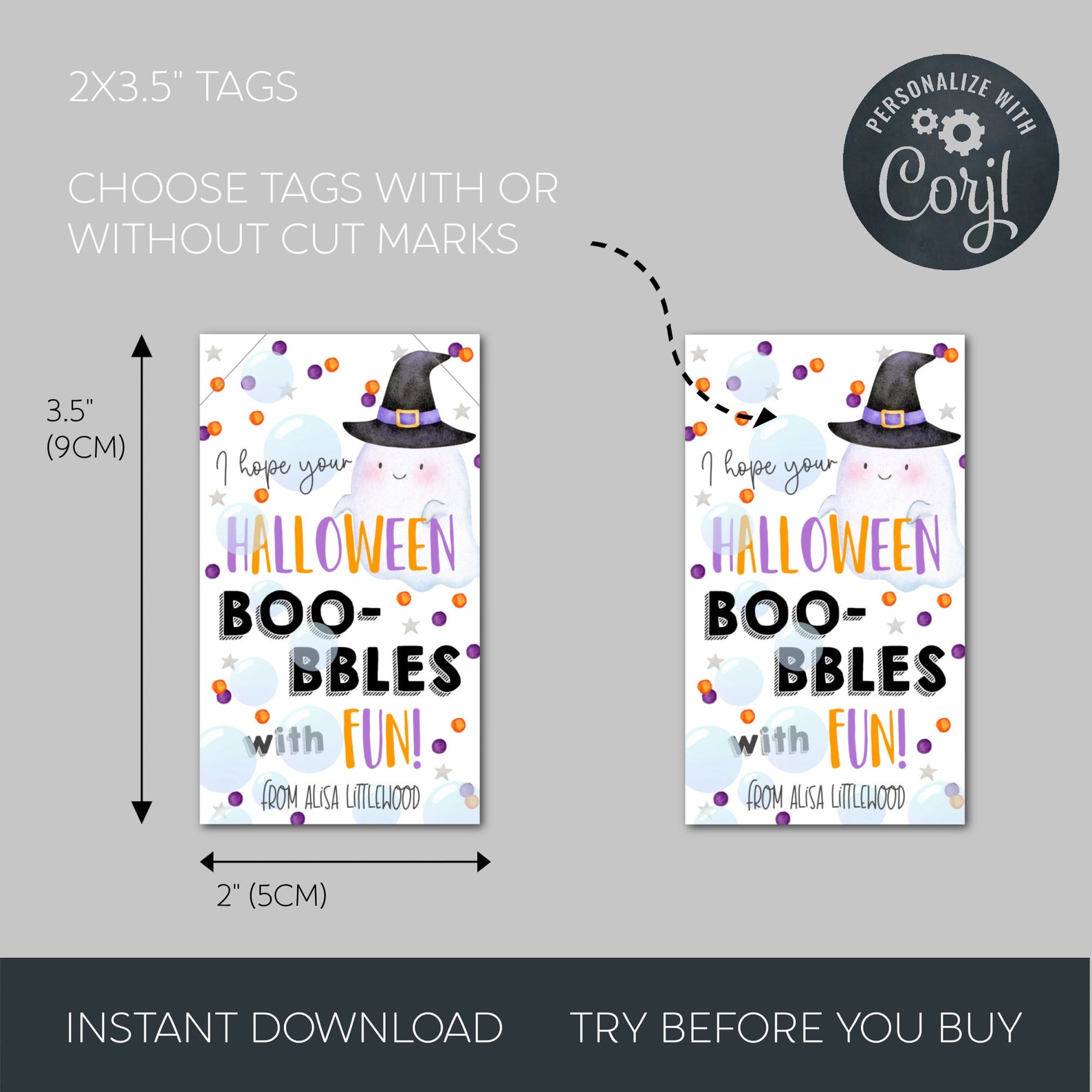 Halloween Bubbles Gift Tag Template Printable Boo-bbles Favor - Etsy