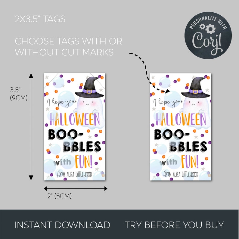 Halloween Bubbles Gift Tag Template Printable Boo-bbles Favor - Etsy