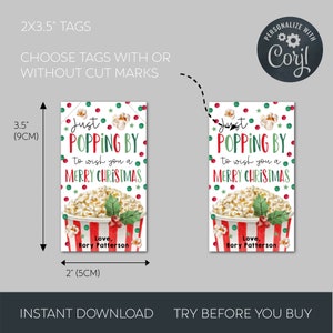 Christmas Popcorn Gift Tag Template, Printable Just Popping by Holiday ...