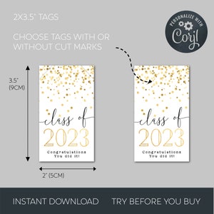 Graduation Class of 2025 Favor Tag Template, Printable Gold Confetti ...