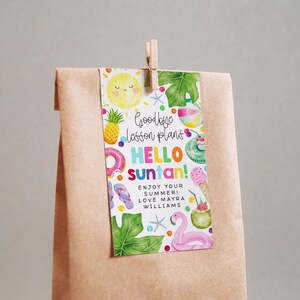 Goodbye Lesson Plans Hello Suntan Gift Tag Template, Printable Summer ...
