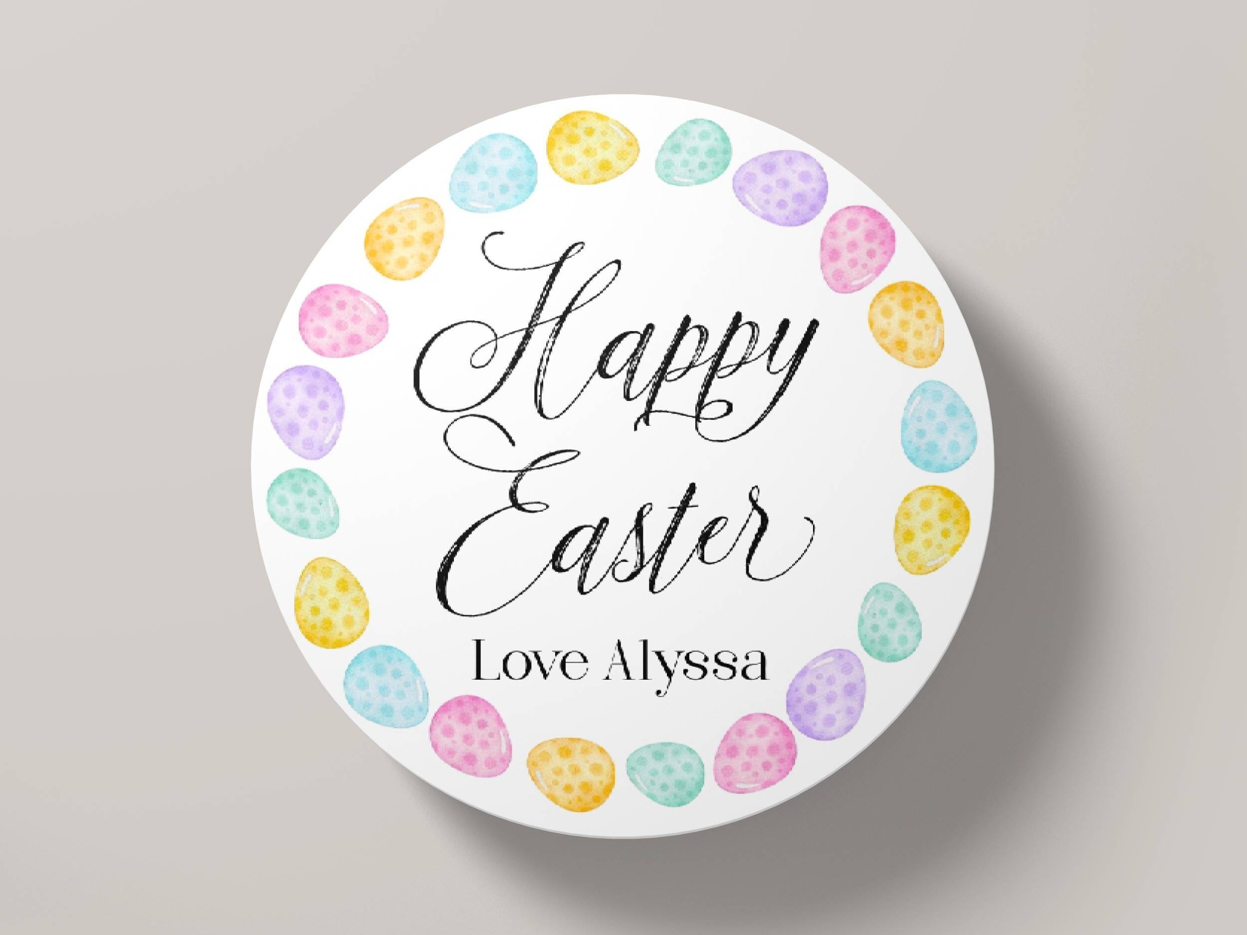 Round Easter Favor Tag Template Printable Easter Egg Wreath | Etsy
